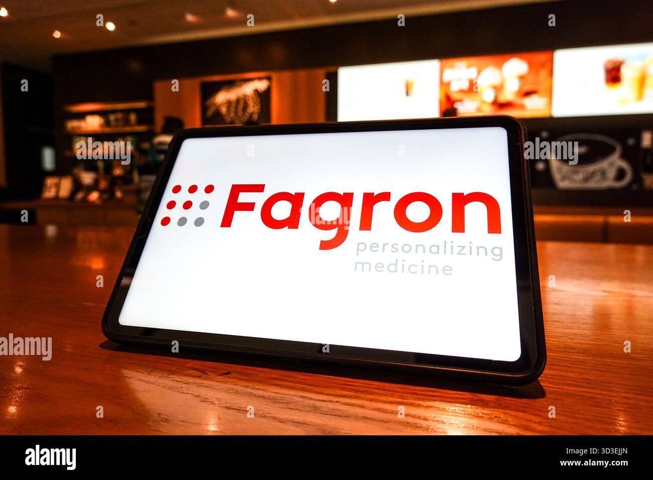 In this photo illustration, the Fagron logo is displayed on the screen ...
