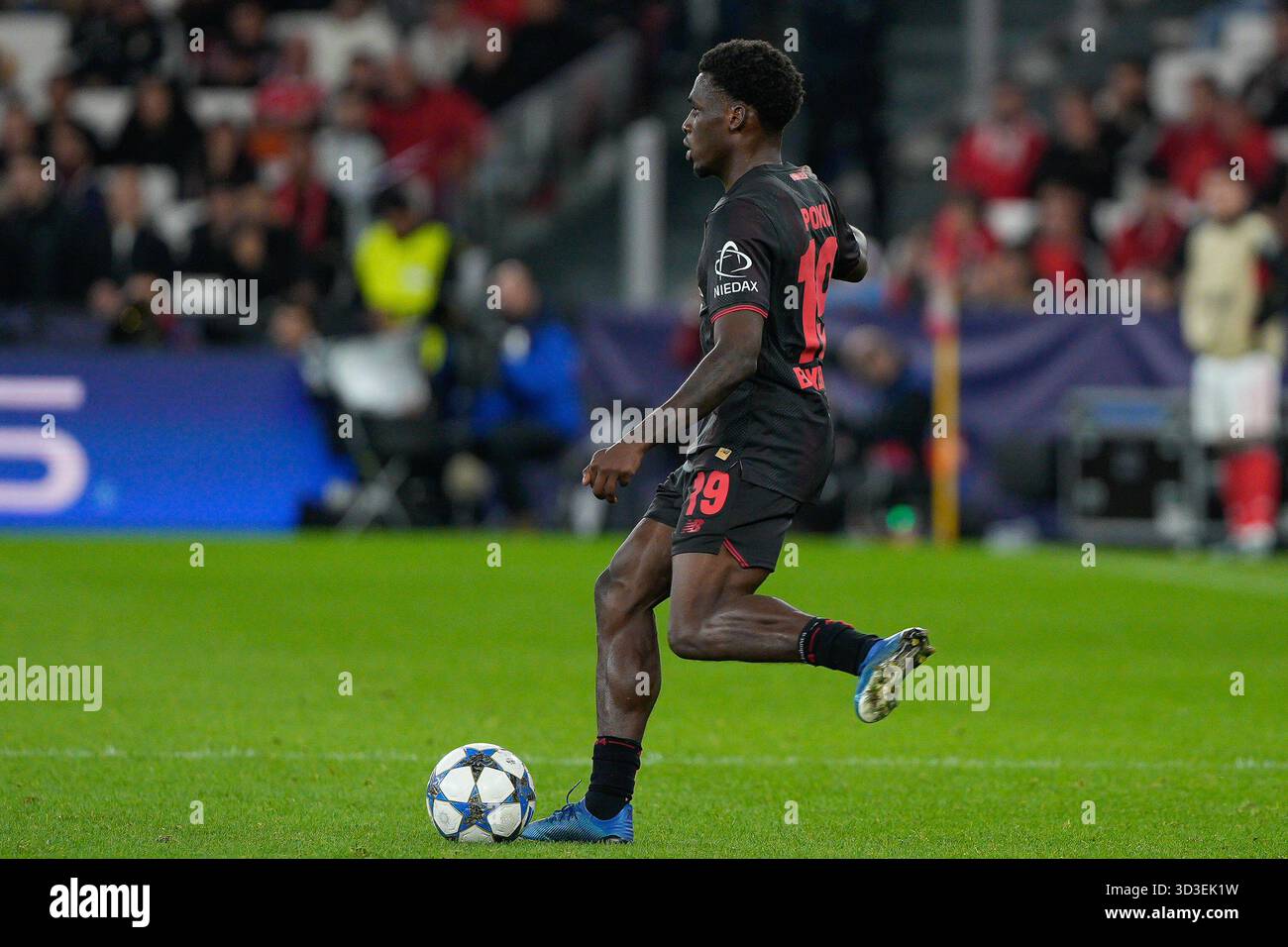 Ernest Poku of Bayer Leverkusen seen in action during UEFA Champions ...