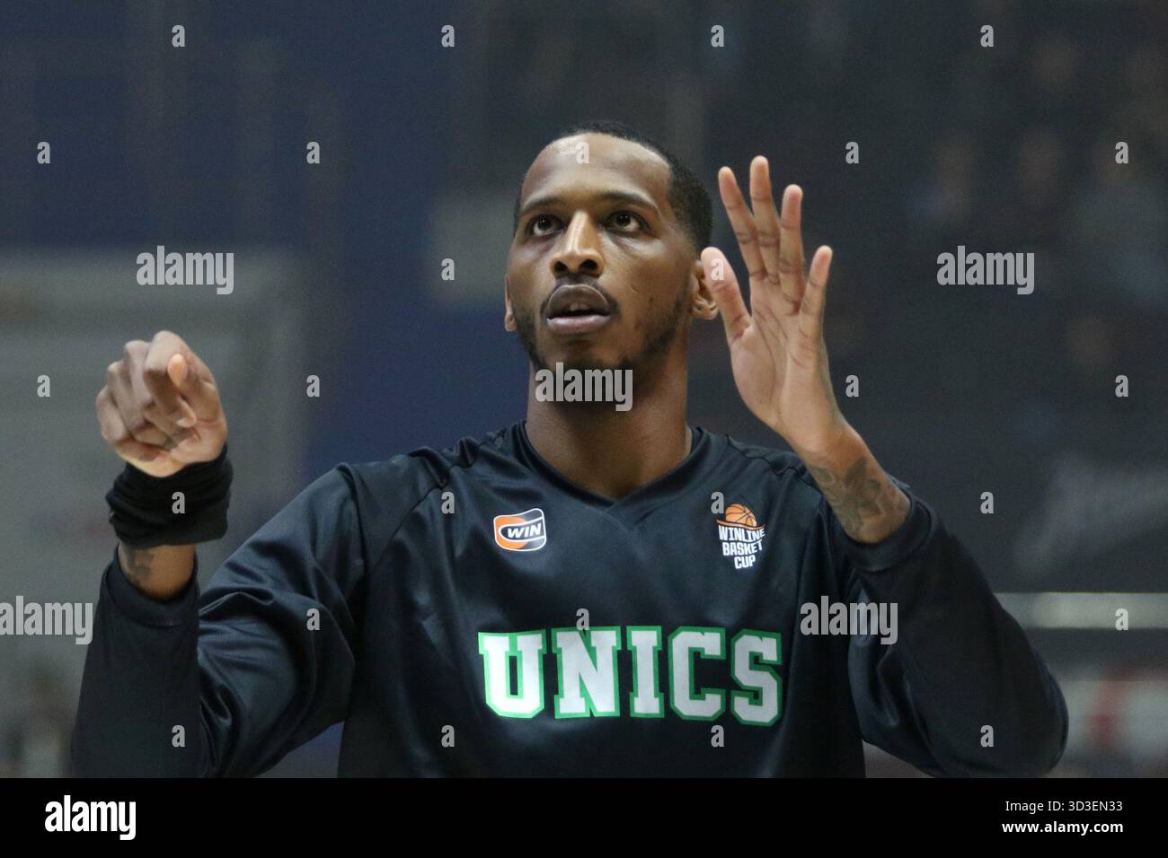 Marcus Jerome Bingham Jr. (4) of UNICS seen during the WINLINE Basket Cup basketball match ...