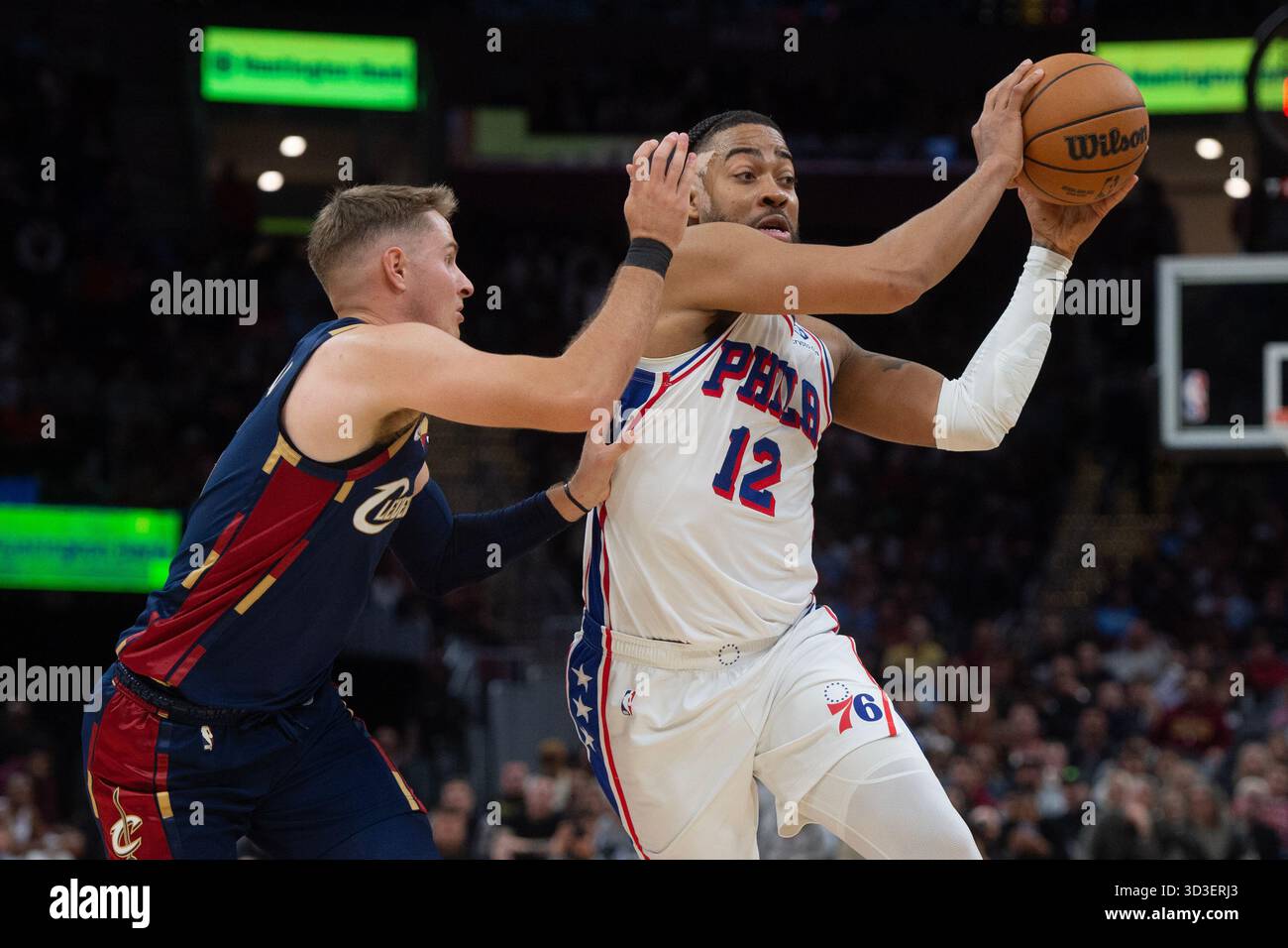 Philadelphia 76ers' Trendon Watford (12) drives as Cleveland Cavaliers ...