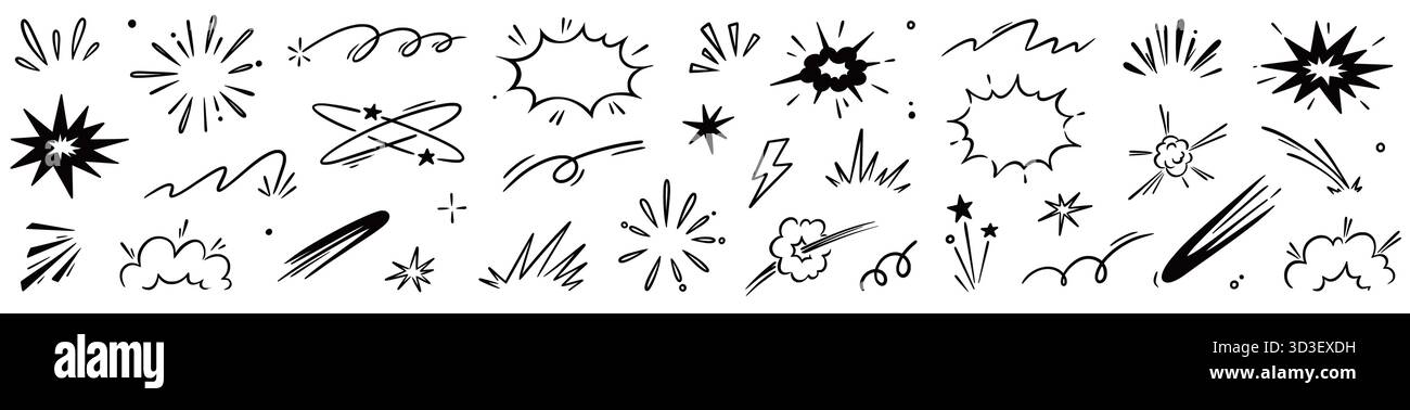 Comic cartoon line explosive effect, speed burst motion element set ...