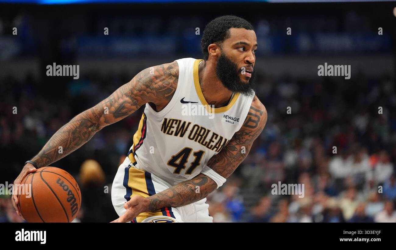 New Orleans Pelicans guard Saddiq Bey (41) dribbles during the second half of an NBA basketball ...