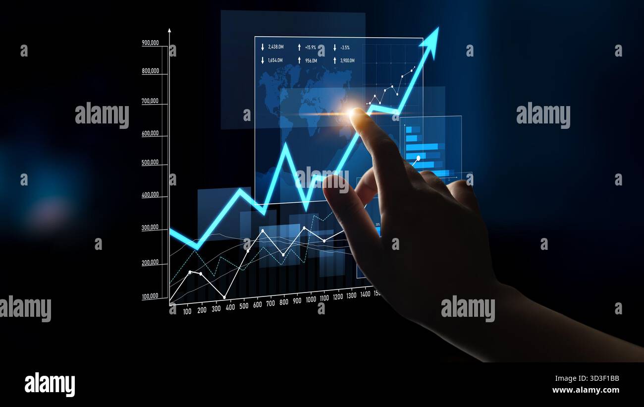 A dynamic visual showing a hand interacting with a high-tech digital ...