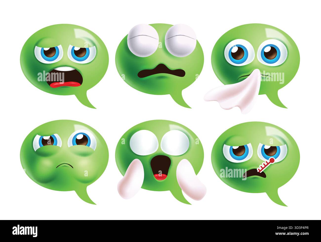Emoji sick green face icon clipart set. Emoji face like sick, unwell ...