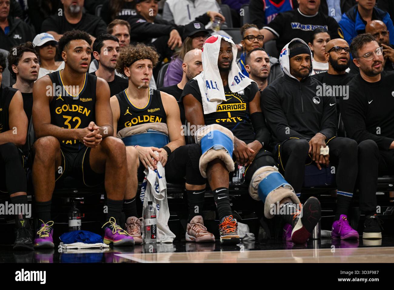 The against the Golden State Warriors bench looks on during the second ...