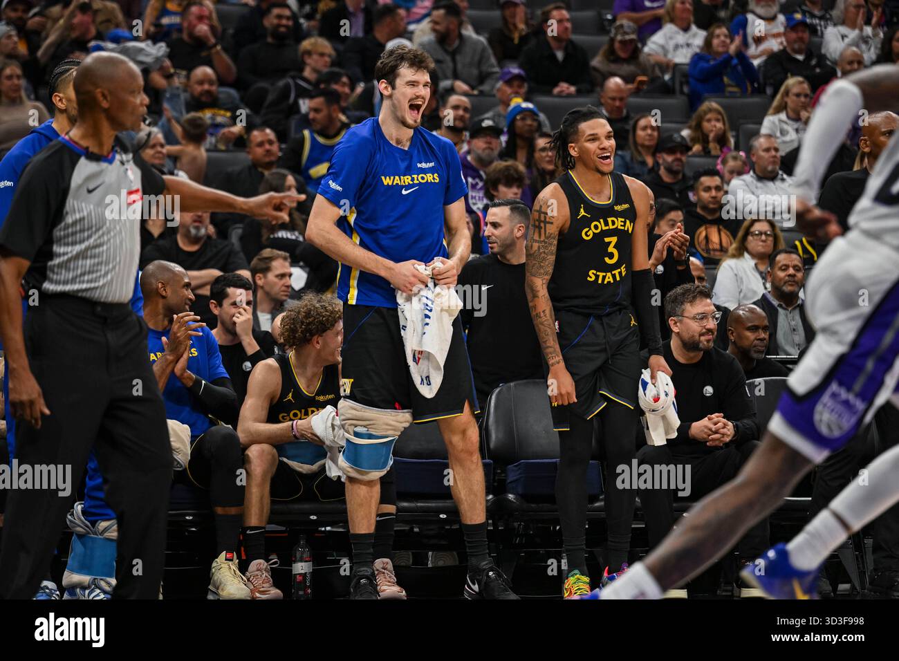 The against the Golden State Warriors bench reacts during the second ...