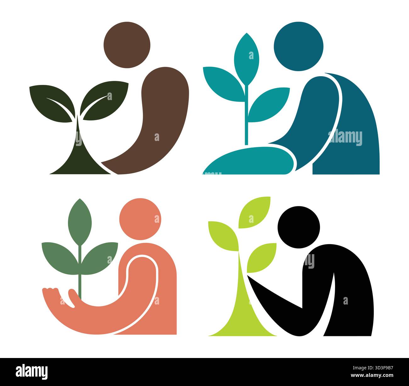 Set of abstract human figures with plants, ecology concept Stock Vector ...