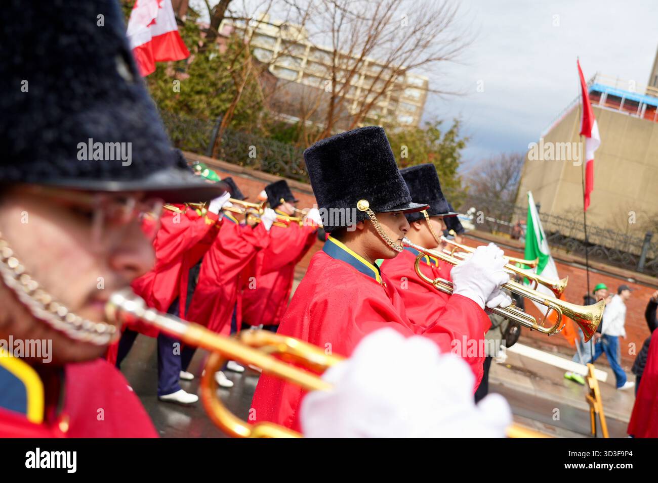 A marching band marching in the St. Patrick Day Parade on March 17 ...