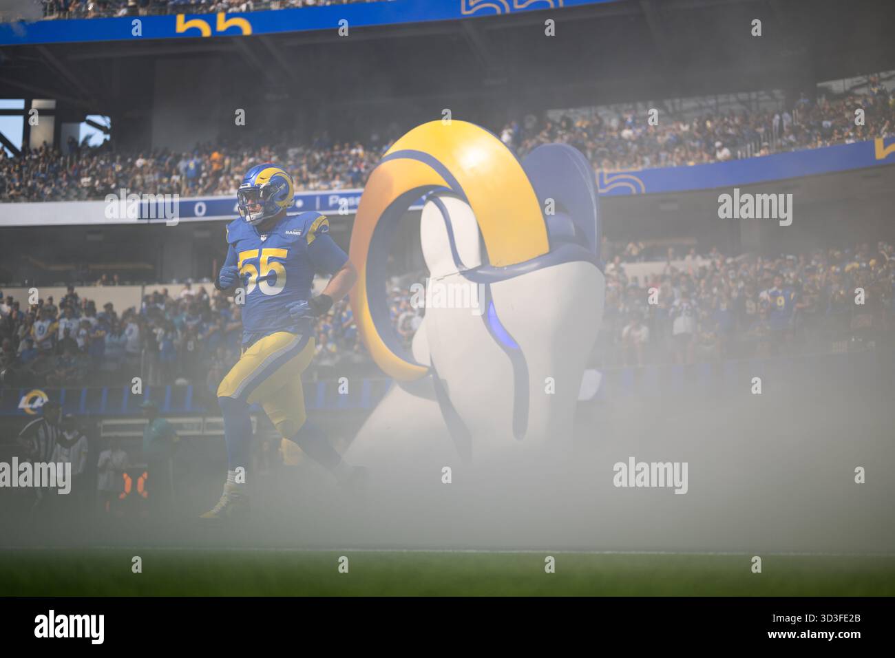 Los Angeles Rams defensive end Braden Fiske (55) enters the field ...