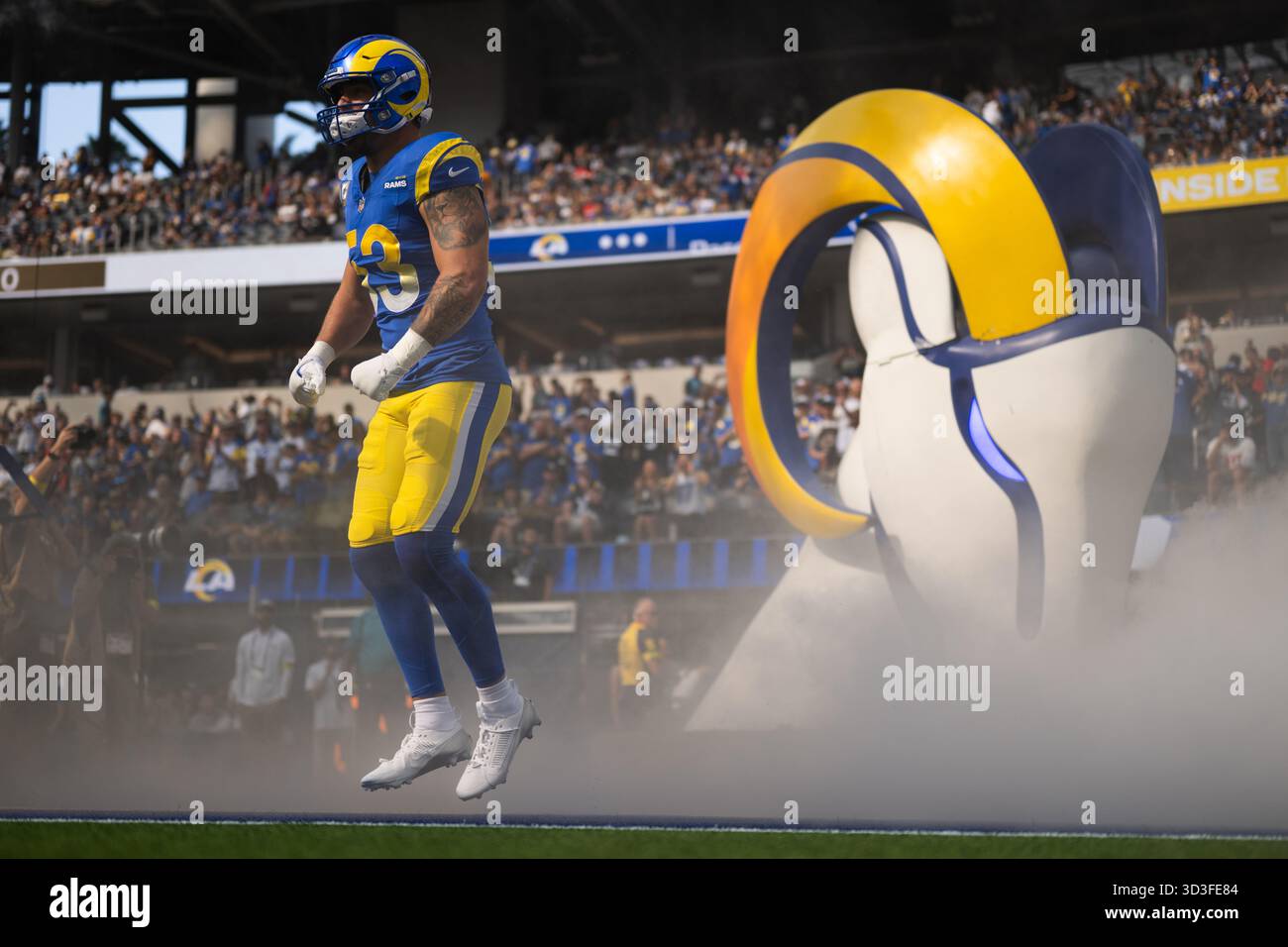 Los Angeles Rams linebacker Nate Landman (53) enters the field before ...