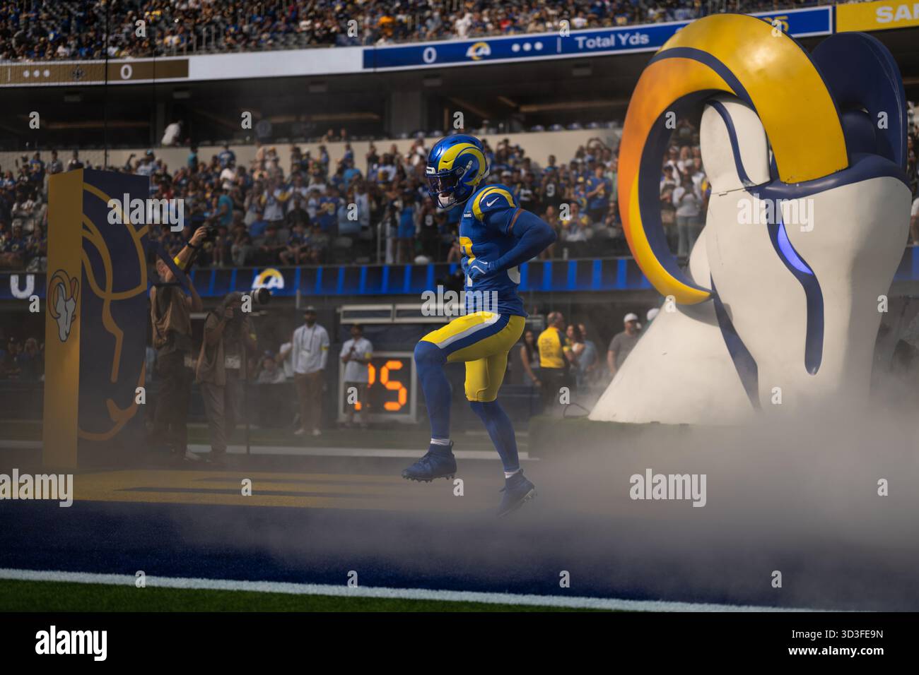 Los Angeles Rams safety Quentin Lake (37) enters the field before the ...