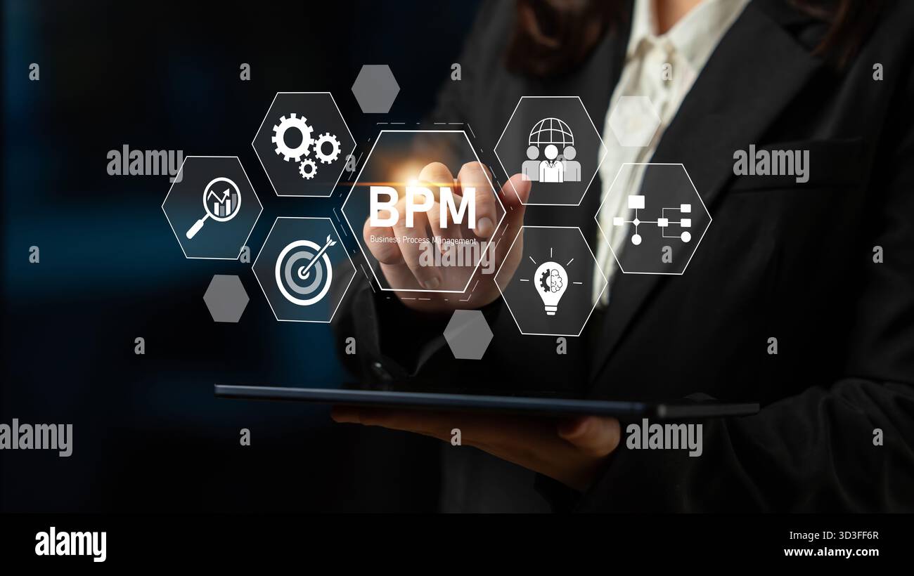 Business Process Management concept showing workflow analysis, process ...
