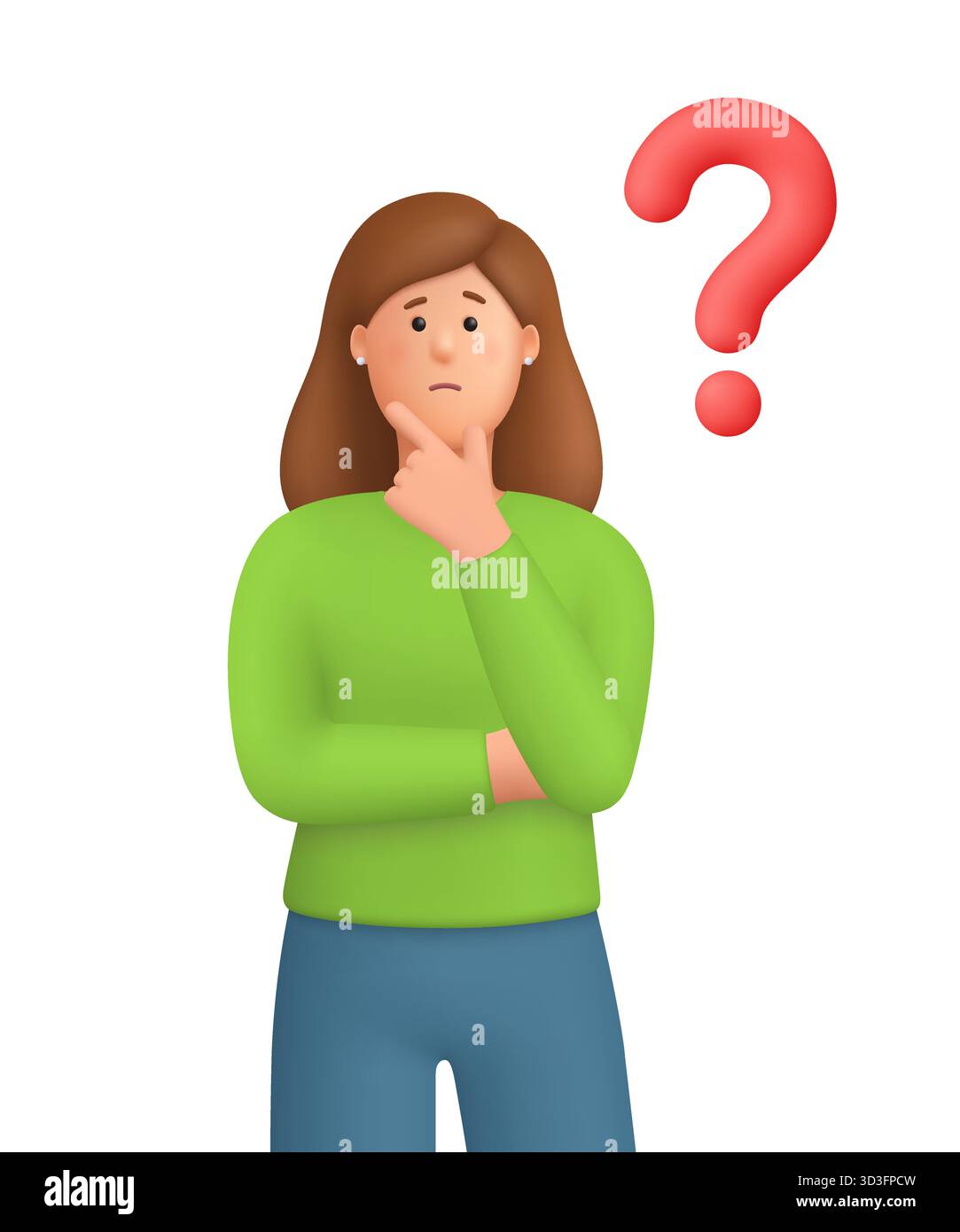 Confused woman Kate thinking in thoughtful pose with question mark ...