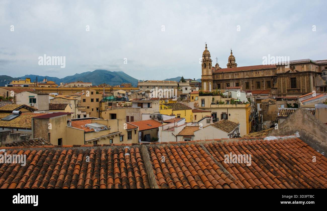 A panorama over the historic centre of Palermo in Sicily, Italy, taken ...