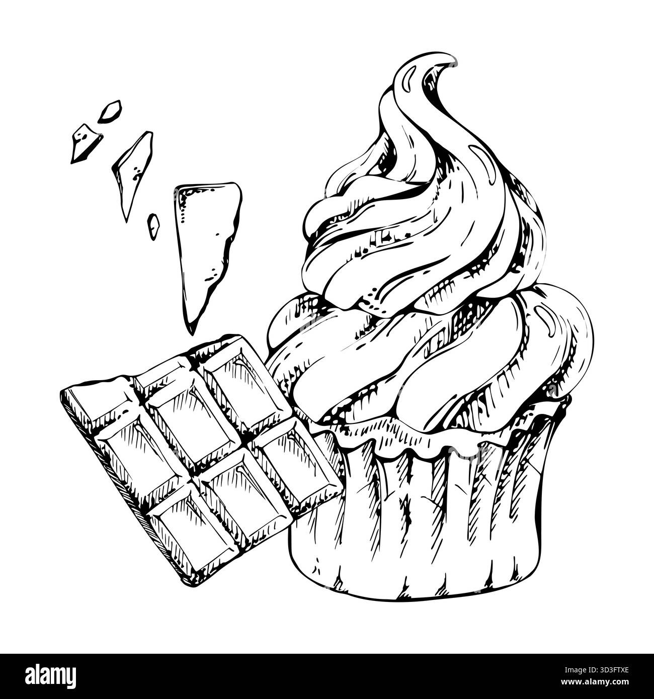 Cupcake crowned with whipped cream mousse, chocolate shard garnish ...