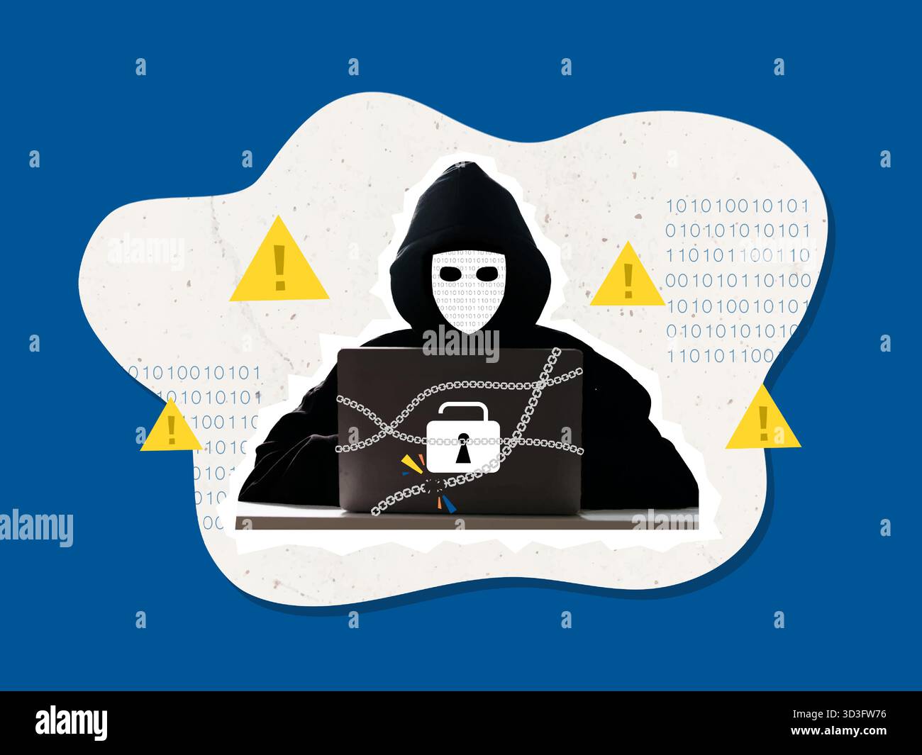 Cybersecurity threat representation with hacker and security symbols ...
