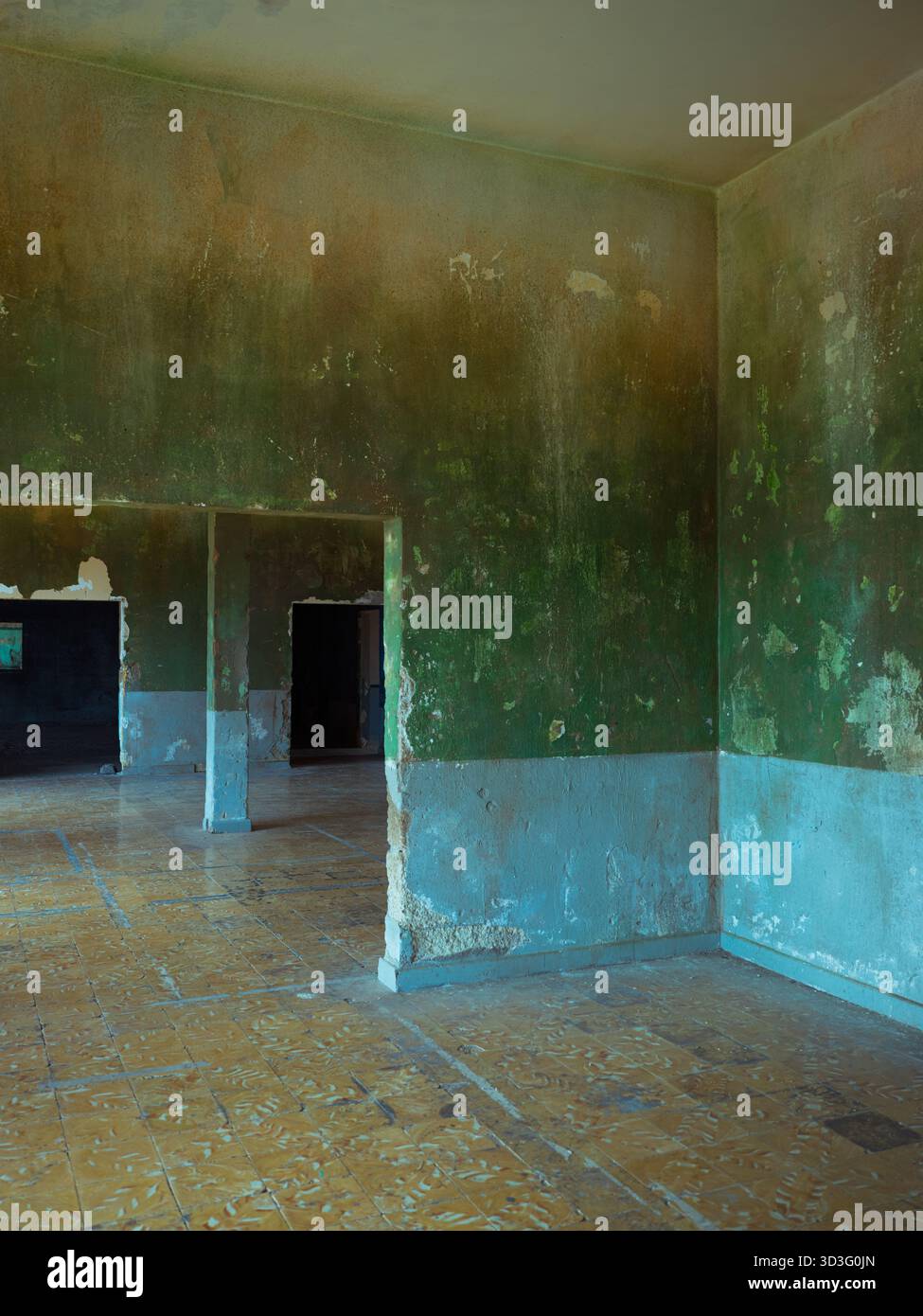 A mysterious abandoned interior space with aging walls displaying ...