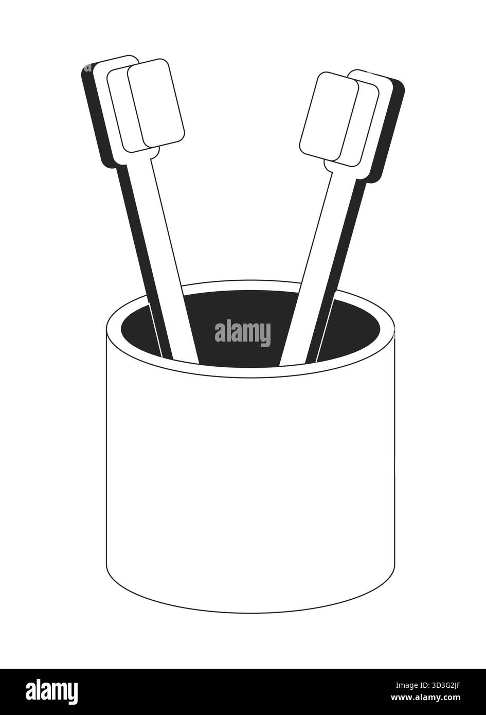 Toothbrush holder with wooden brushes 2D line object Stock Vector Image ...