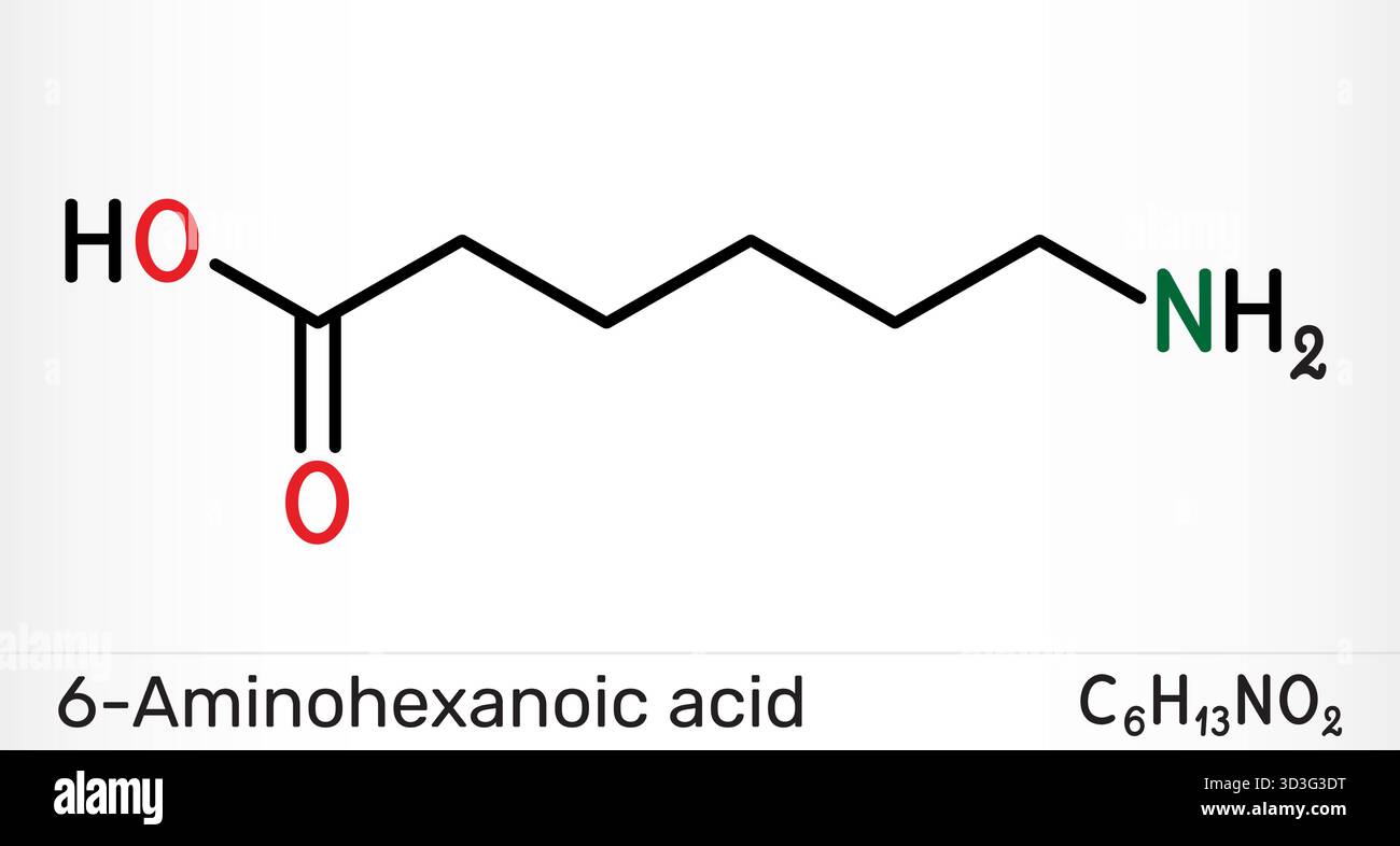 6-Aminohexanoic acid, aminocaproic acid, EACA molecule ...