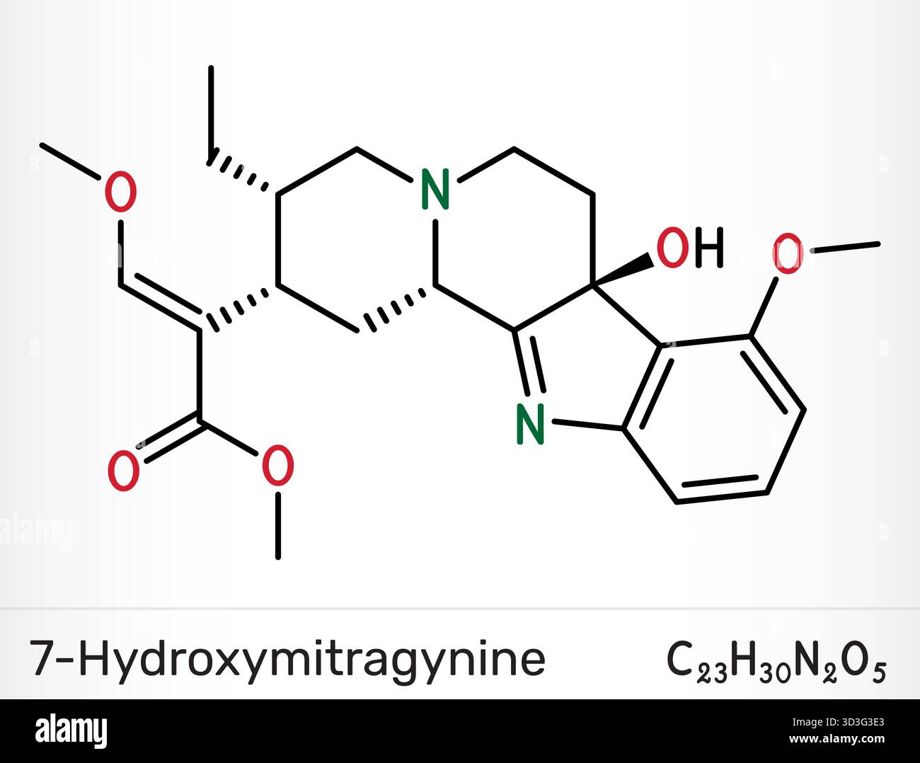 7-Hydroxymitragynine indole alkaloid from kratom. Chemical structure ...