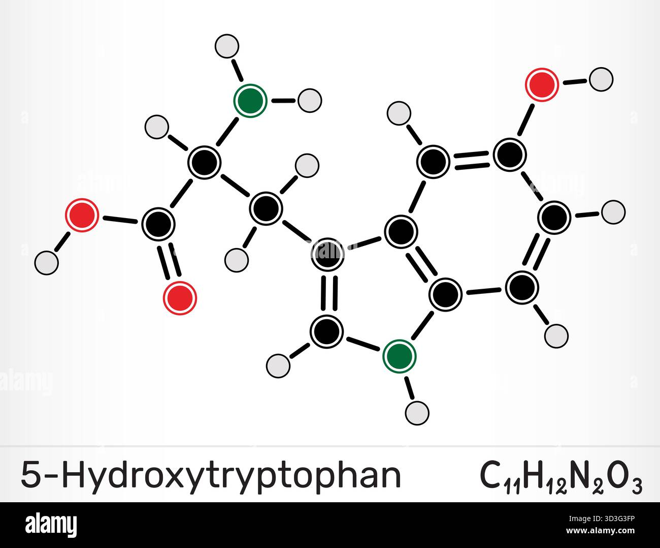 5-Hydroxytryptophan, 5-HTP molecule. Serotonin precursor and amino acid ...