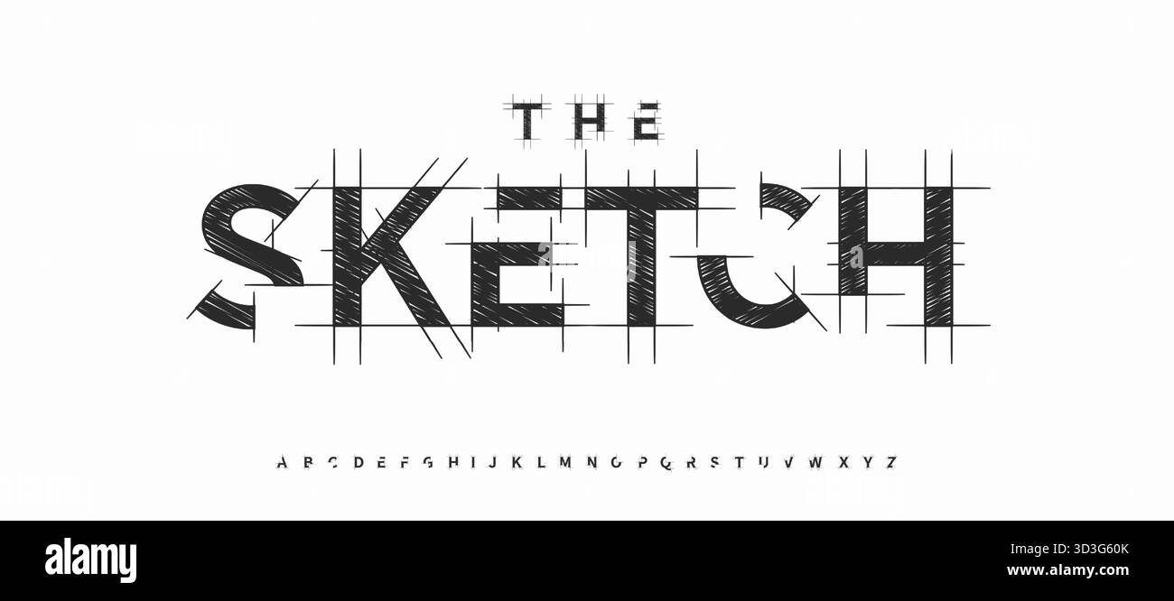 Pencil Drawn Blueprint Font, Sketch Architectural Alphabet, Geometric ...