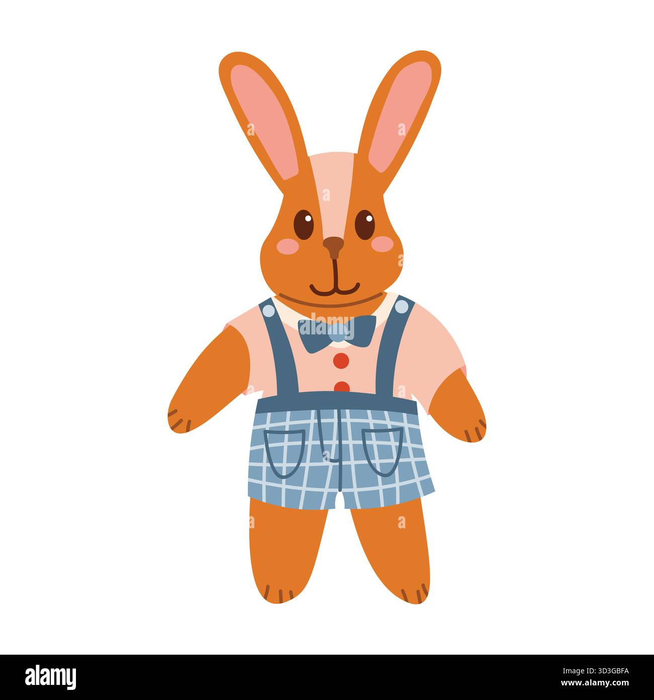Cute plush bunny with a bow tie, dressed in a T-shirt and blue plaid ...