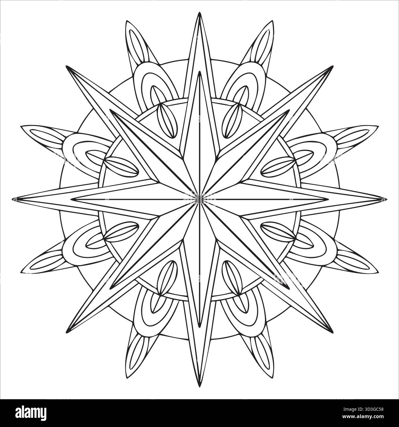 Starburst Mandala Coloring Page for Relaxation and Mindfulness Stock ...