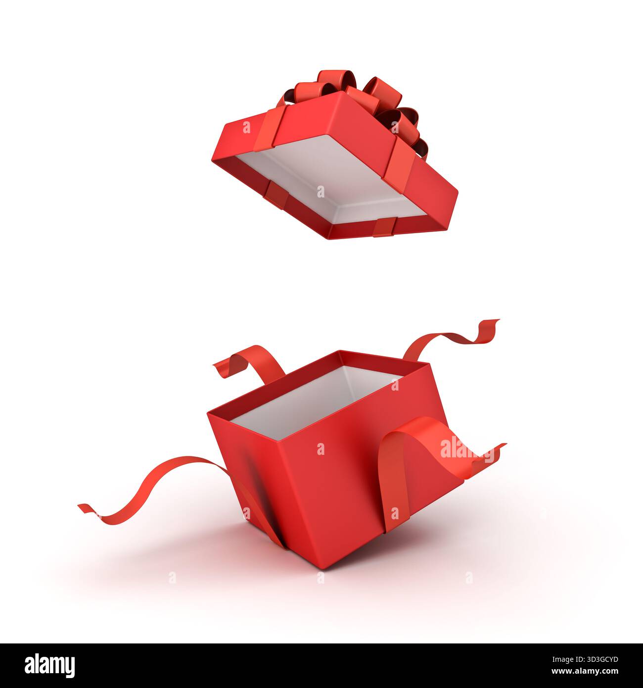 Open red gift box or red present box with red ribbons and bow isolated ...