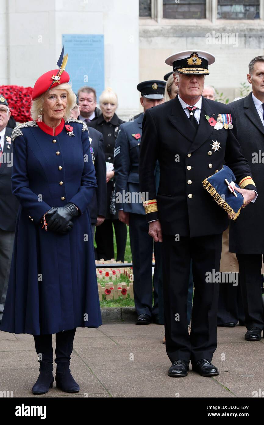Queen Camilla and President of the Poppy Factory, Surgeon Rear Admiral ...