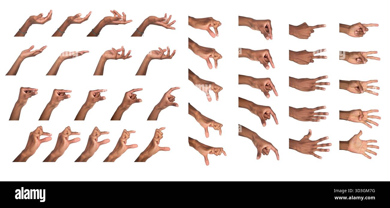 Hand gesture set. Dark-skinned male showing finger poses for counting ...