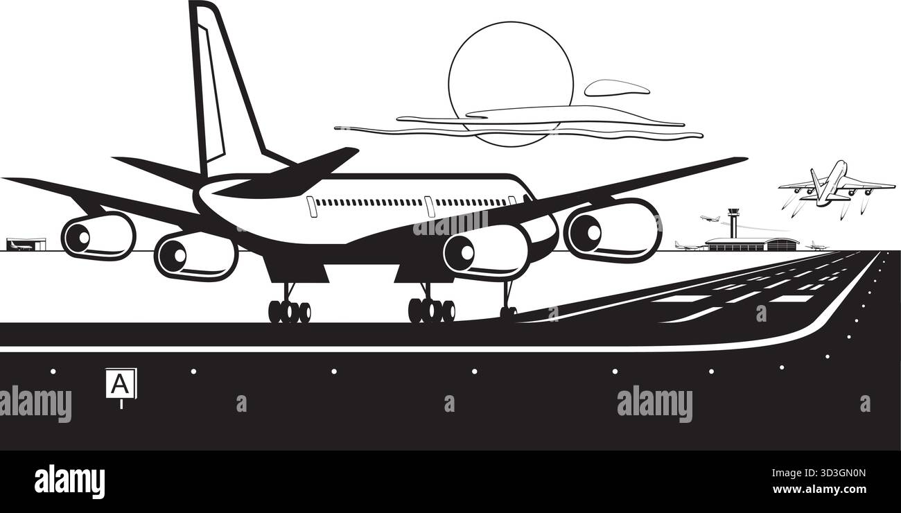 Passenger plane ready to take off from the airport - vector ...