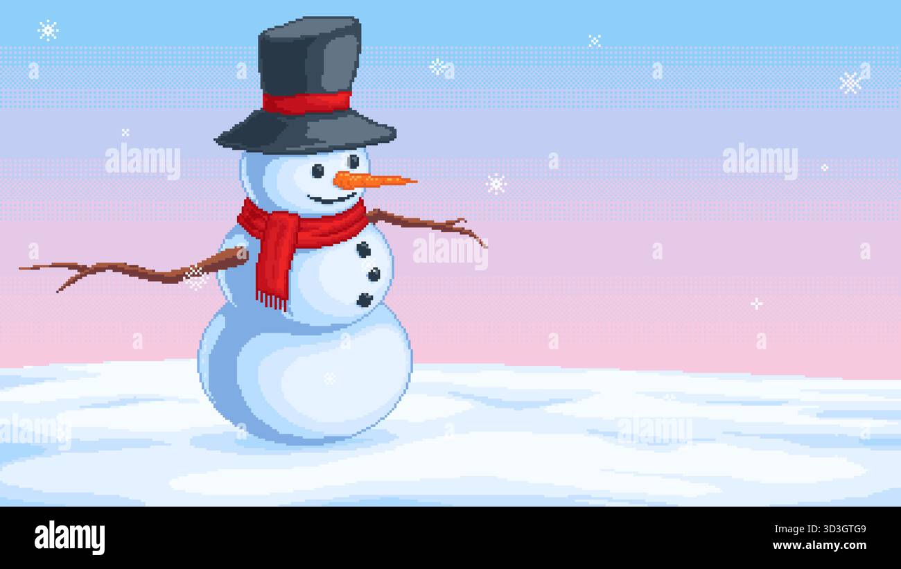 Pixel Art Snowman in Winter Landscape Stock Vector Image & Art - Alamy