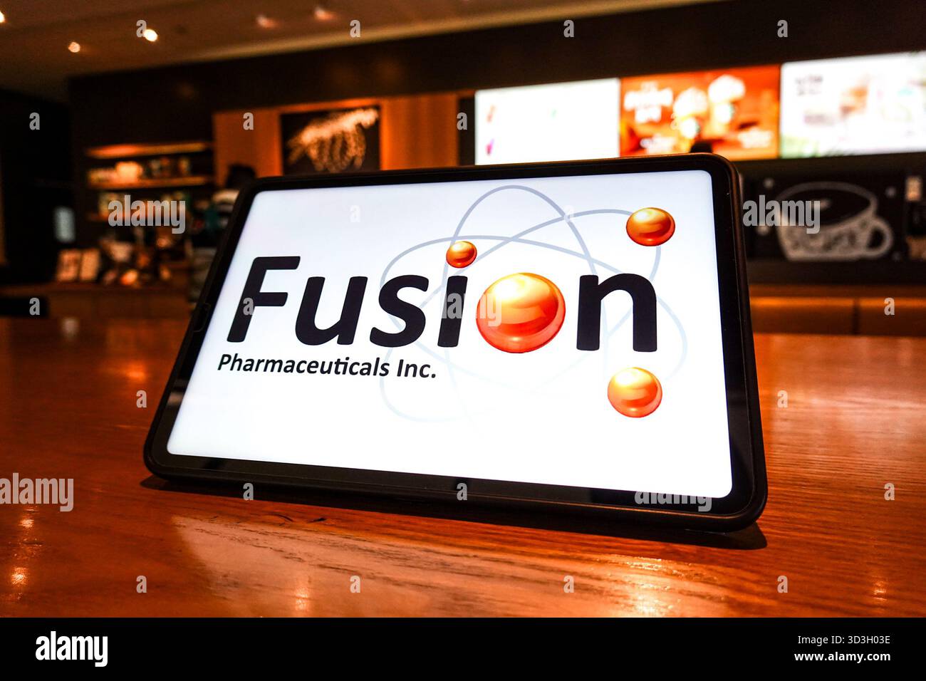In this photo illustration, the Fusion Pharmaceuticals Inc. logo is ...