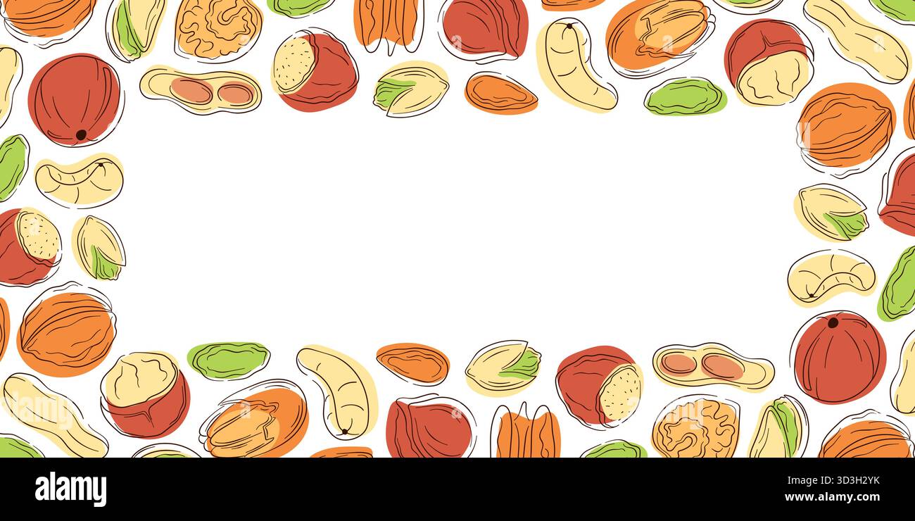Border frame with nut, almond, cashew, peanut, walnut, hazelnut ...