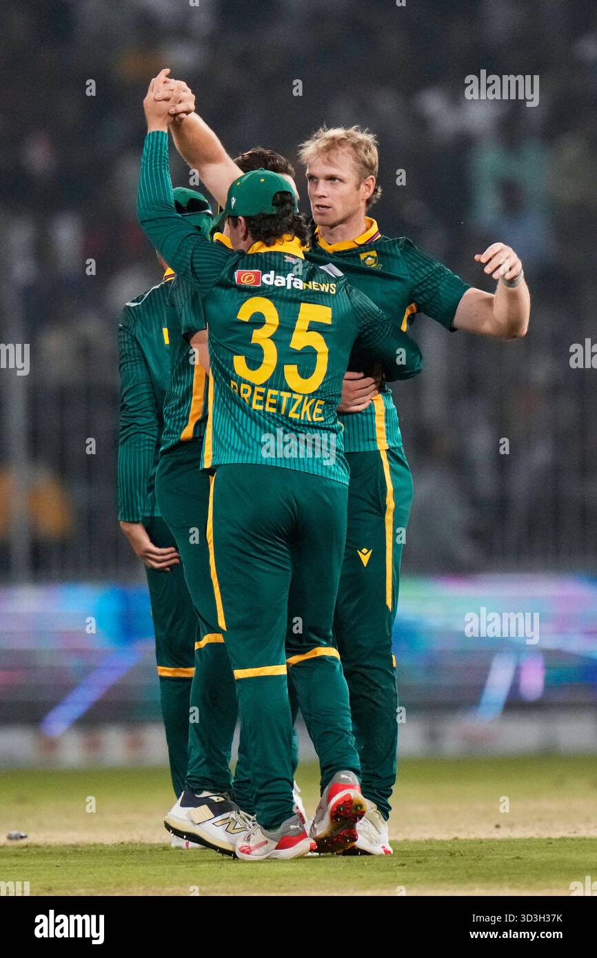 South Africa's Corbin Bosch, right, celebrates with teammates after the ...