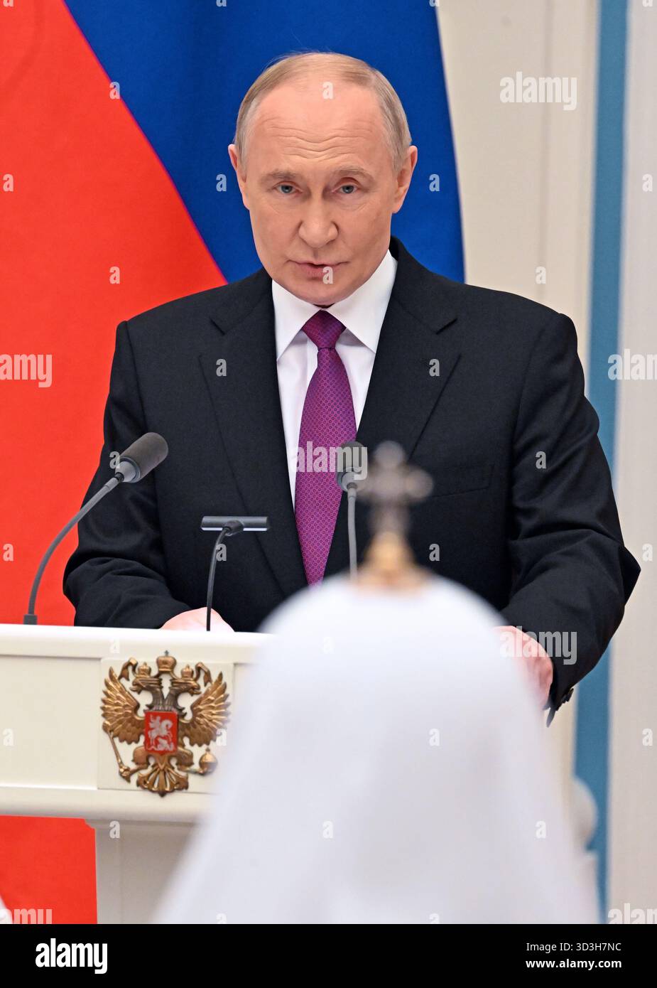 Russian President Vladimir Putin at the ceremony. Credit: Dmitry Azarov ...