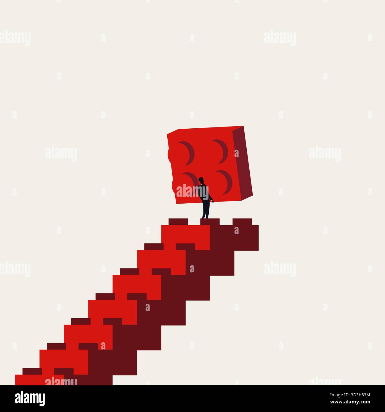 A figure on a path of stairs made of red toy blocks, carrying a new ...