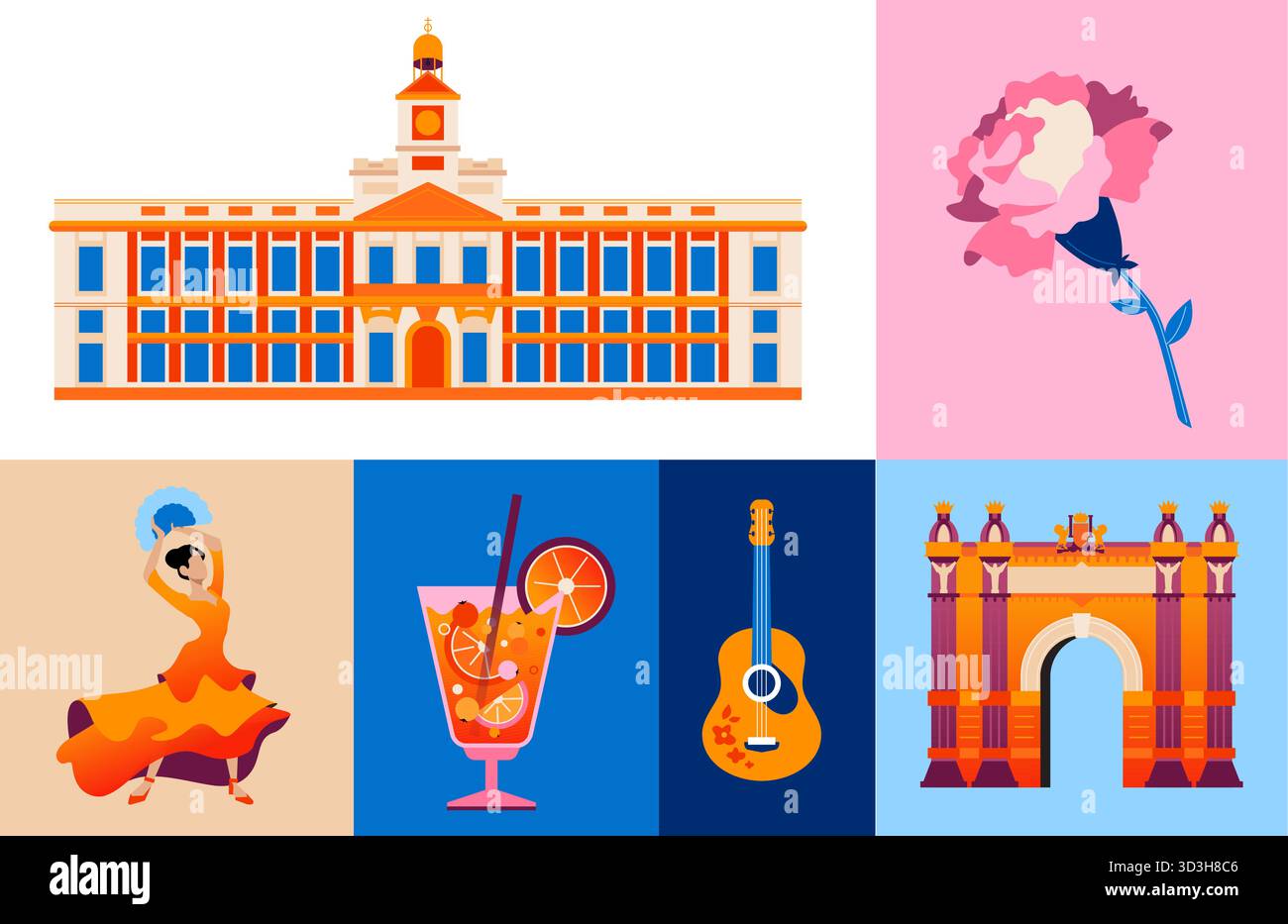 Spanish culture and tradition - set of flat design style objects Stock ...