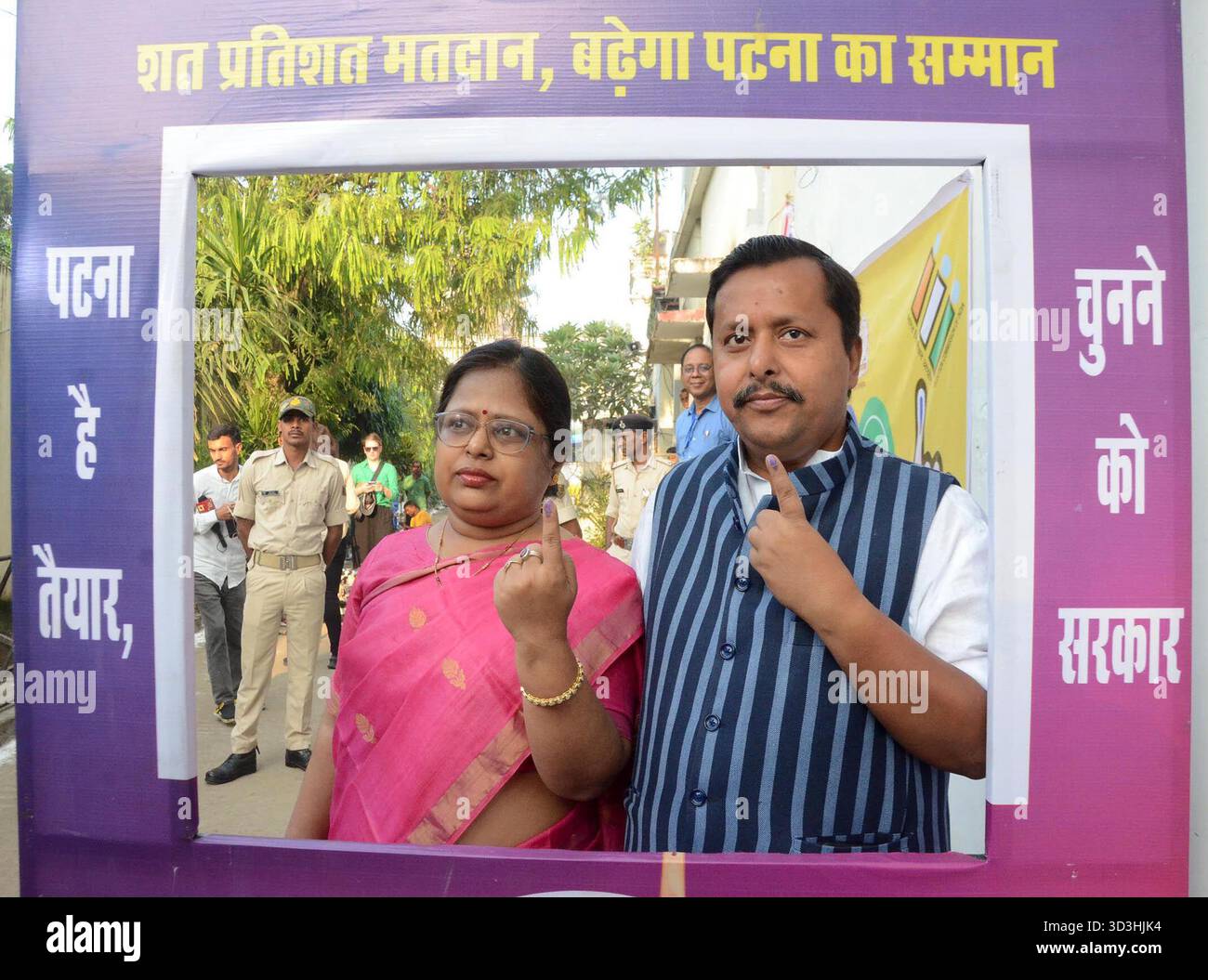 PATNA, INDIA - NOVEMBER 6: BJP candidate Nitin Navin with his wife ...