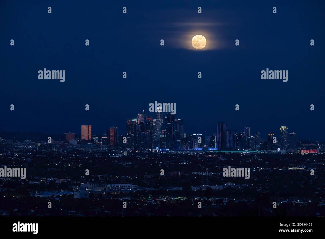 A full super moon, named the Beaver Moon, rises abpove downtown Ls ...
