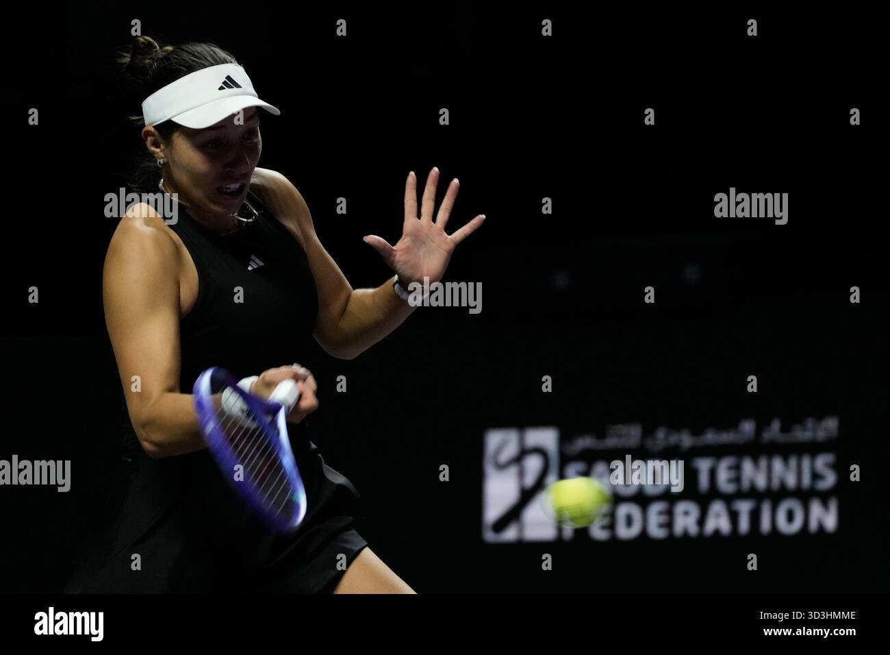 Jessica Pegula of the United States plays a forehand return to Jasmine ...