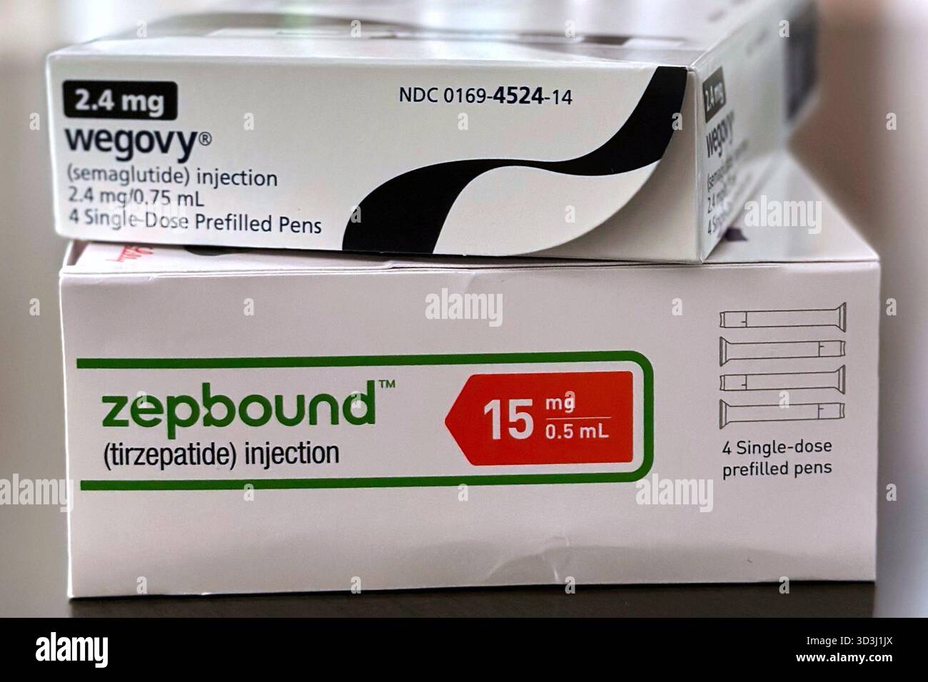 FILE - Boxes for the medications Wegovy and Zepbound are arranged for a ...