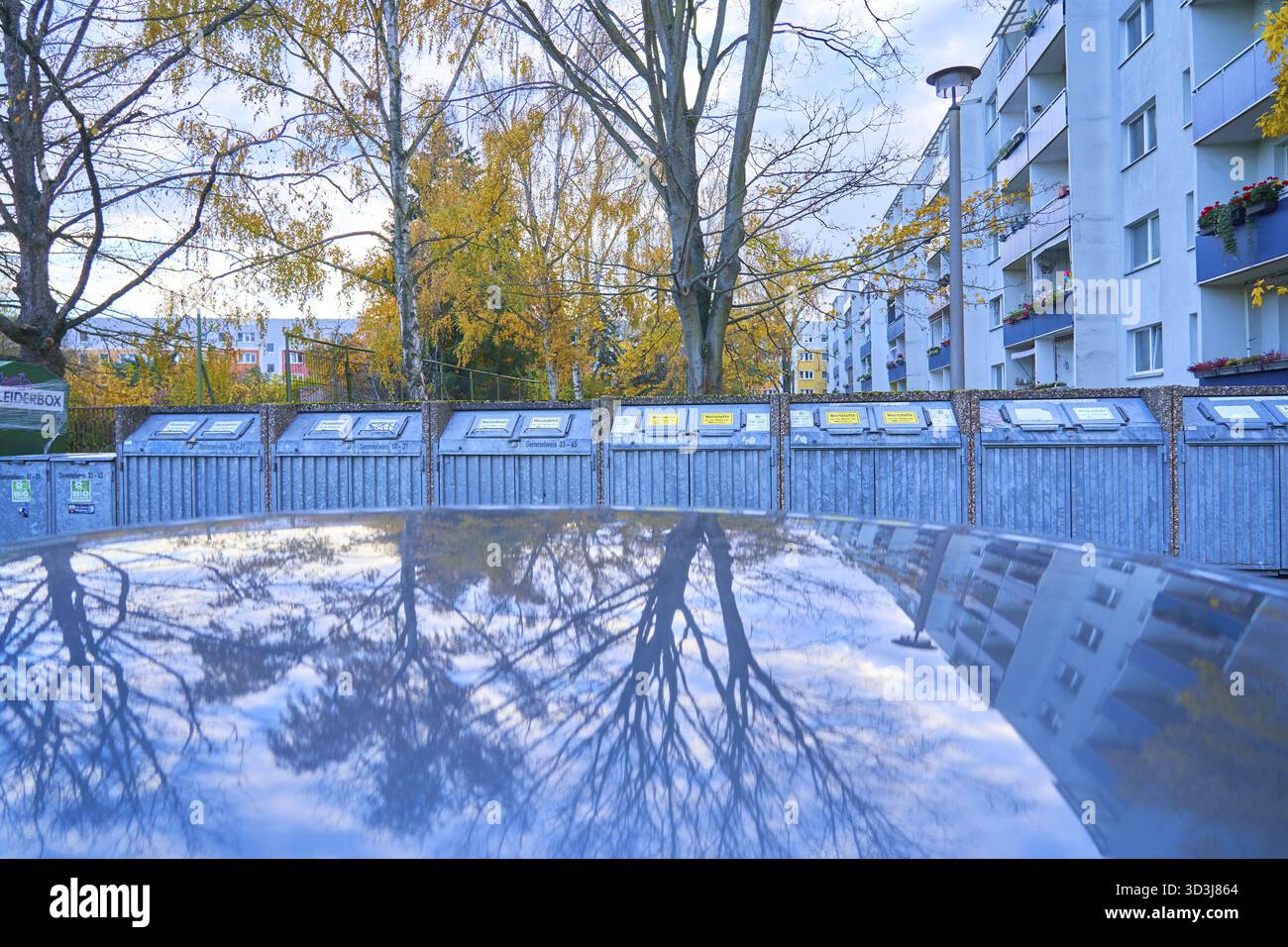 Waste separation in front of prefabricated residential complex for ...