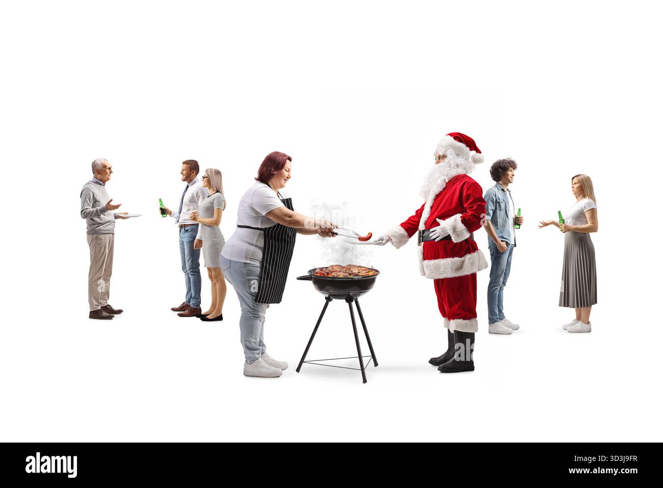Santa Claus at a barbecue party with a group of people isolated on ...
