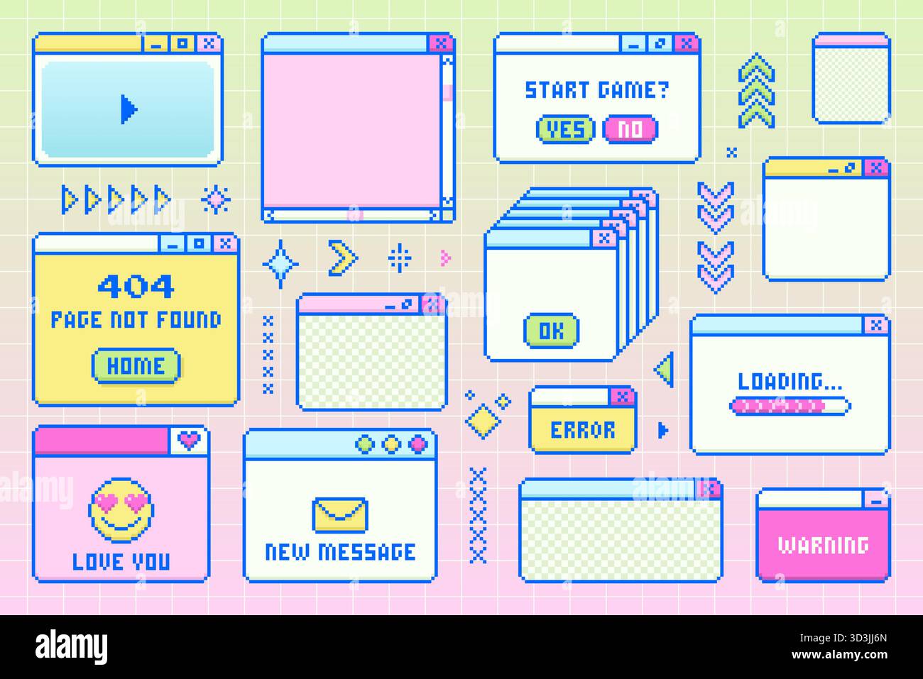 Retro collection of Pixel Art Windows. Y2K style Stock Vector Image ...