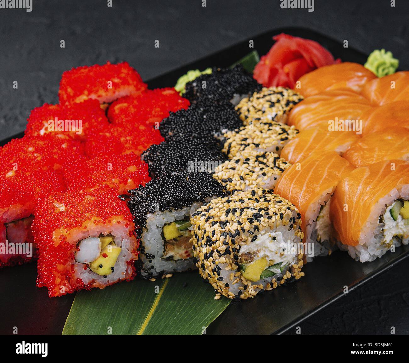 Food, Big set of rolls on black tray Stock Photo - Alamy