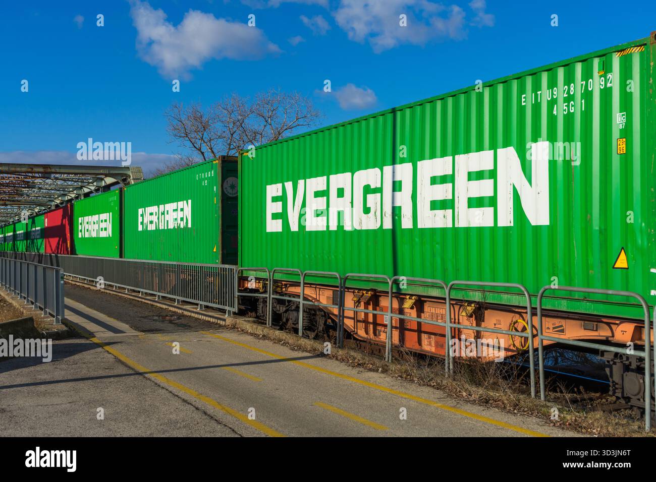Evergreen container train on a rail bridge — a snapshot of intermodal ...