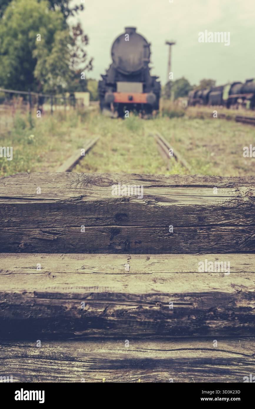 An old disused retro steam train locomotive at the end of the line ...