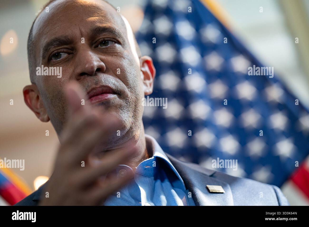 U.S. Minority Leader Hakeem Jeffries, D-NY, speaks at a press conference in the US Capitol in ...